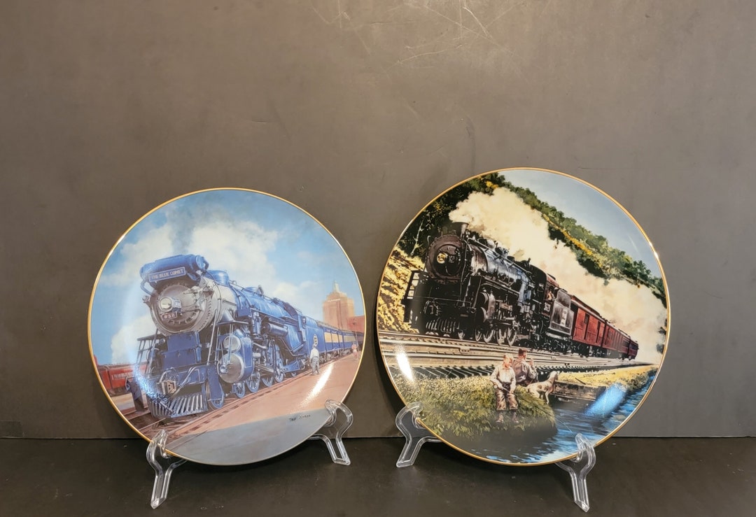 Pair of American Railroad Train Plates / the Blue Comet / Homeward ...