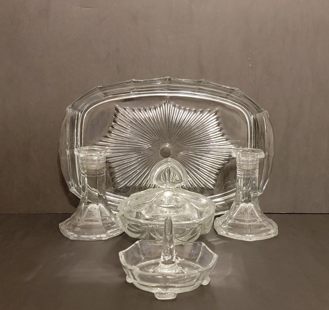 Clear Glass Sunburst Vanity or Dresser Set - Etsy