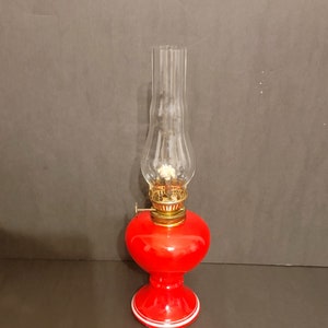 Vintage Lamplight Farms Red & White Ceramic Miniature Oil Lamp With ...