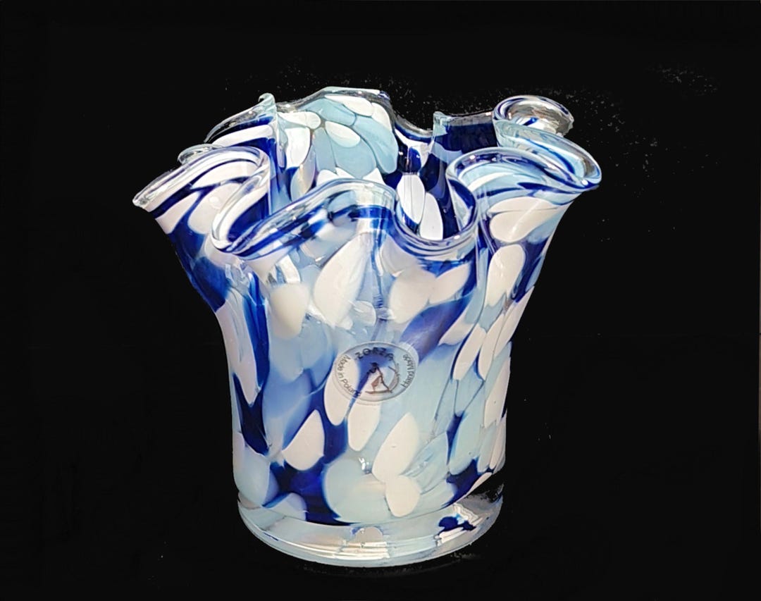 5-1/2" Zorza Blue Multicolor Art Glass Ruffled Vase / Poland - Etsy