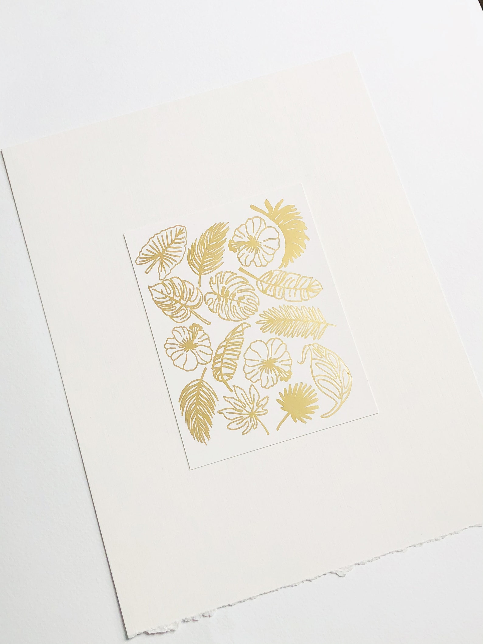 Tropical Gold Foil Leaves Art Print|gold Foil Tropical Print|gold Foil ...