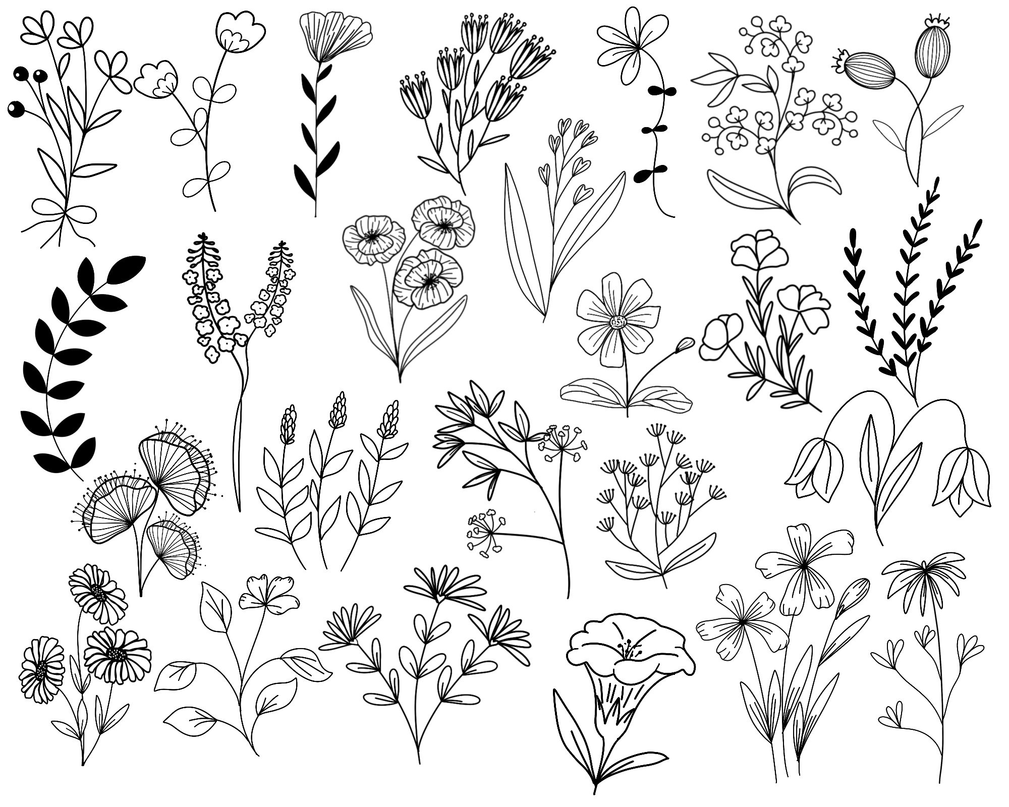 Blumen Doodle Clipart Clipart von Hand gezeichnet Blumen | Etsy