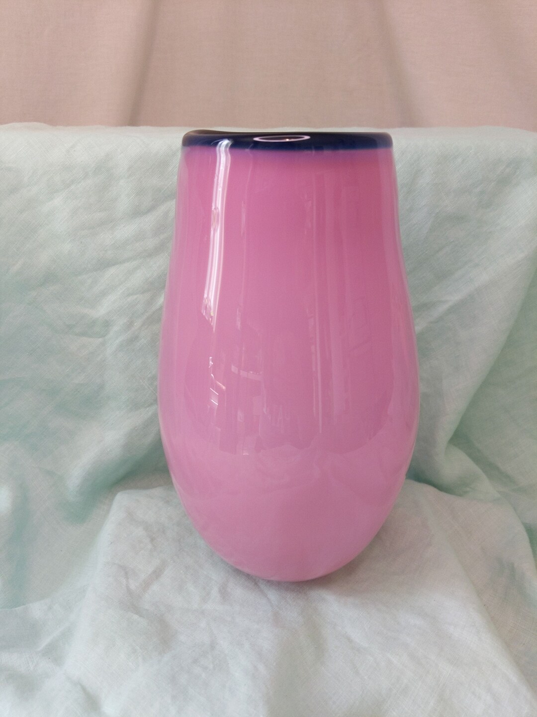 Pink Blown Glass Vase With Blue Rum Imperfect Approximately 8x5 - Etsy