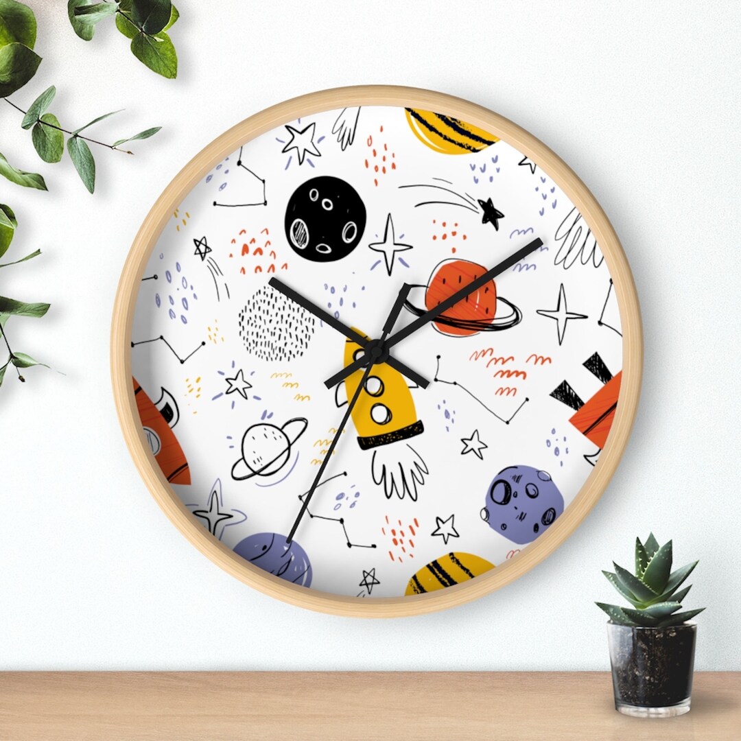 Space Wall Clock | Nursery Wall Clock | Boys Wall Clock | Boys Bedroom ...