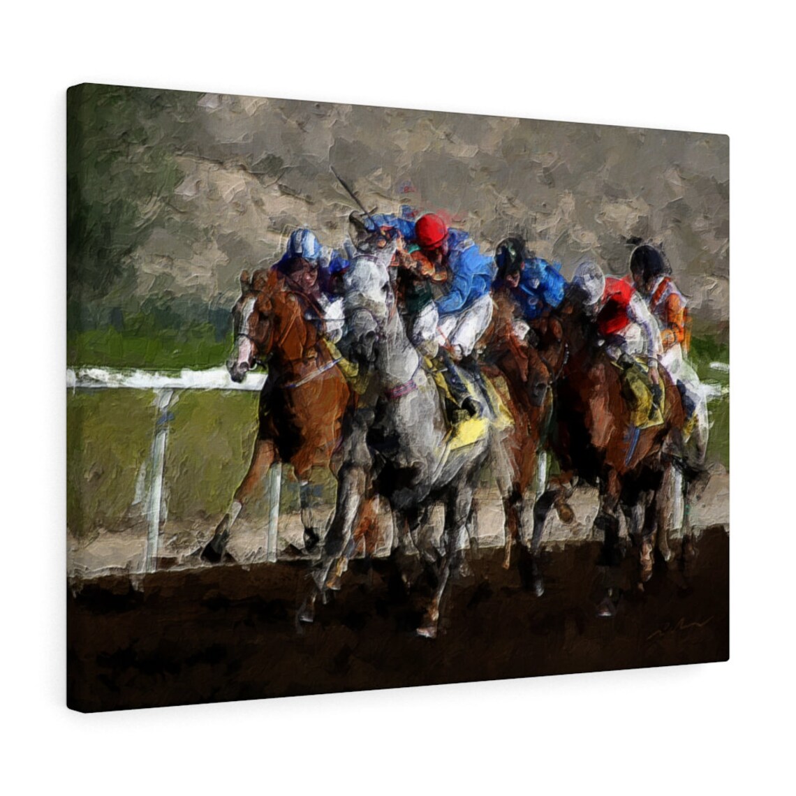 Horse Racing Art Print on Small and Large Canvas Gallery Wrap | Etsy