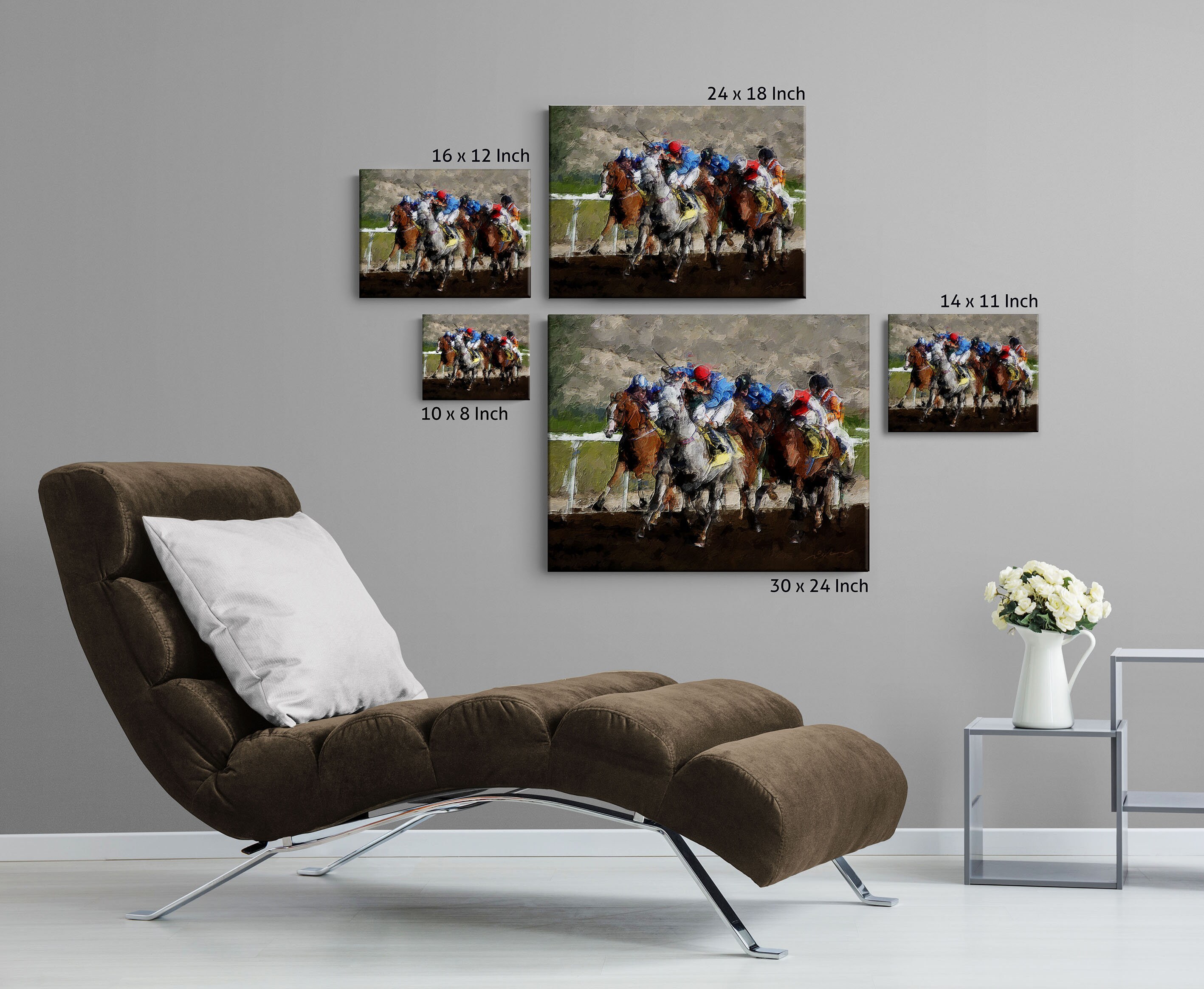 Horse Racing Art Print on Small and Large Canvas Gallery Wrap, Ready to ...