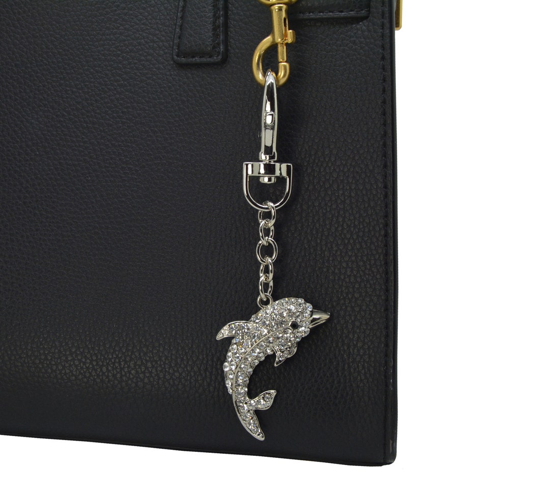 Dolphin Keychain Sparkling Keyring Silver Crystal Rhinestones Purse ...