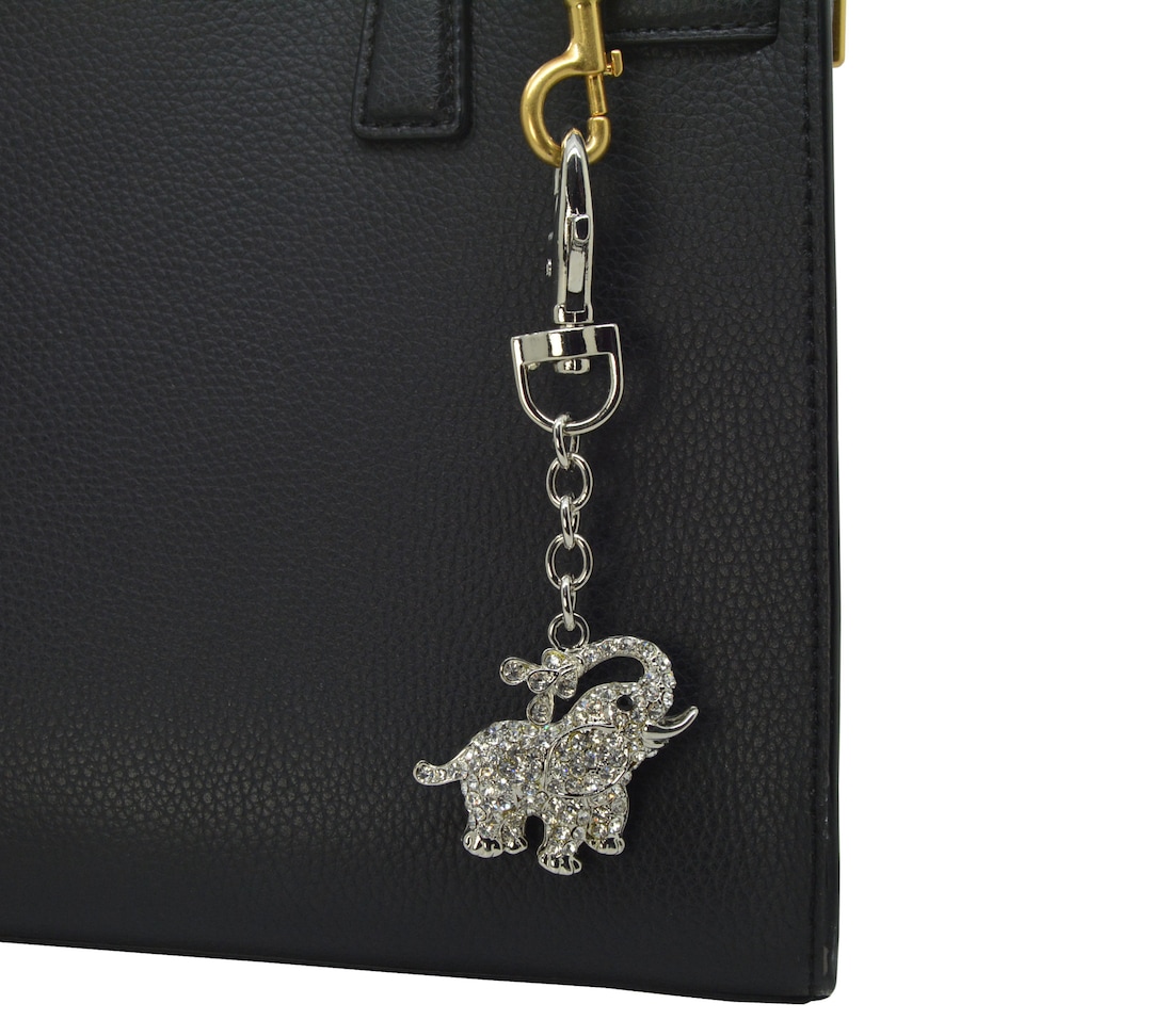 Elephant Keychain Sparkling Keyring Silver Crystal Rhinestones Purse ...