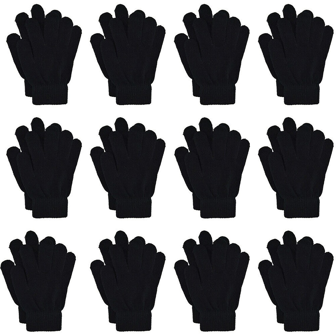 12X Adultkids Winter Stretchy Warm Knit Magic Black Gloves - Etsy