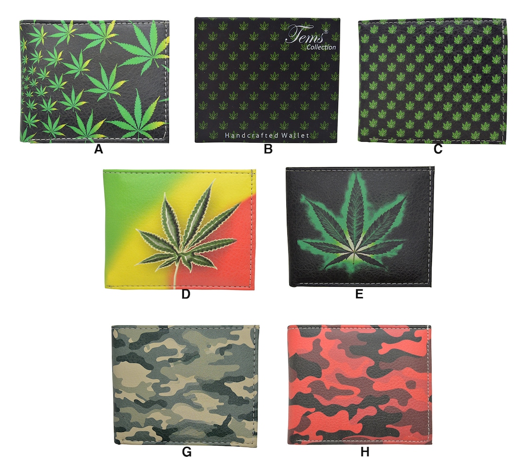 Tems Men's Handcrafted Faux Leather Flip ID Bifold Wallet "marijuana ...