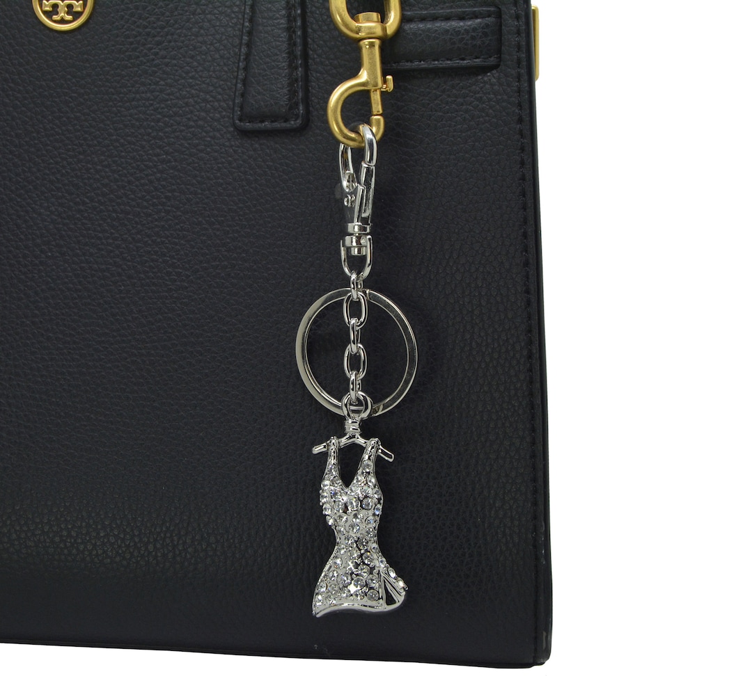 Dress Keychain Sparkling Keyring Silver Crystal Rhinestones Purse ...