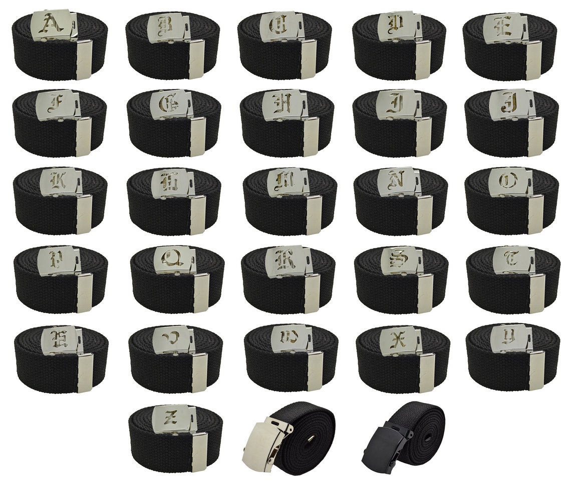 Old English Initial A-Z Plain Canvas Military Black Web Belt - Etsy