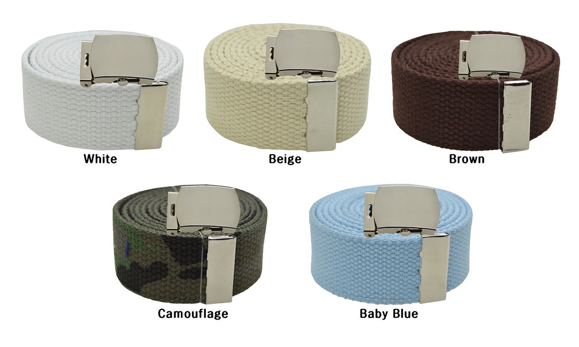 Canvas Military "plain" Web Belt & Silver Buckle 48",54",60".72 Inches ...