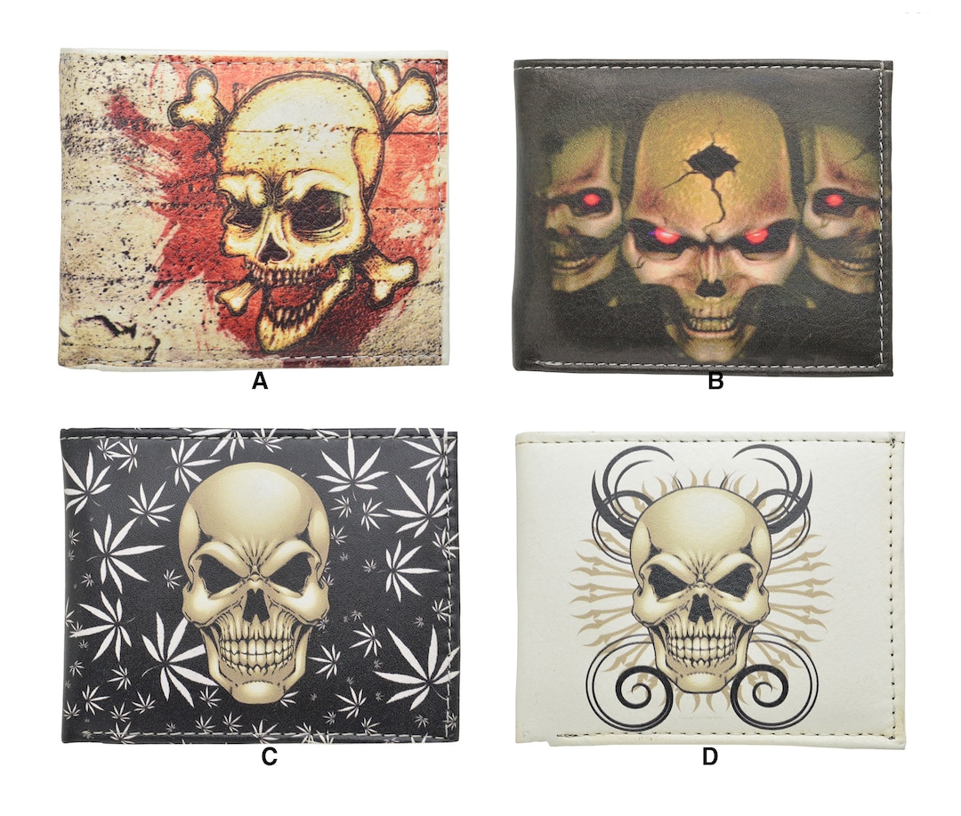 Tems Men's Handcrafted Faux Leather Flip ID Bifold Wallet "skull" - Etsy