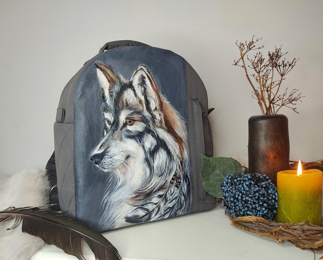 Hand Painted Wolf on a Custom Handmade Backpack, Custom Made Kids ...