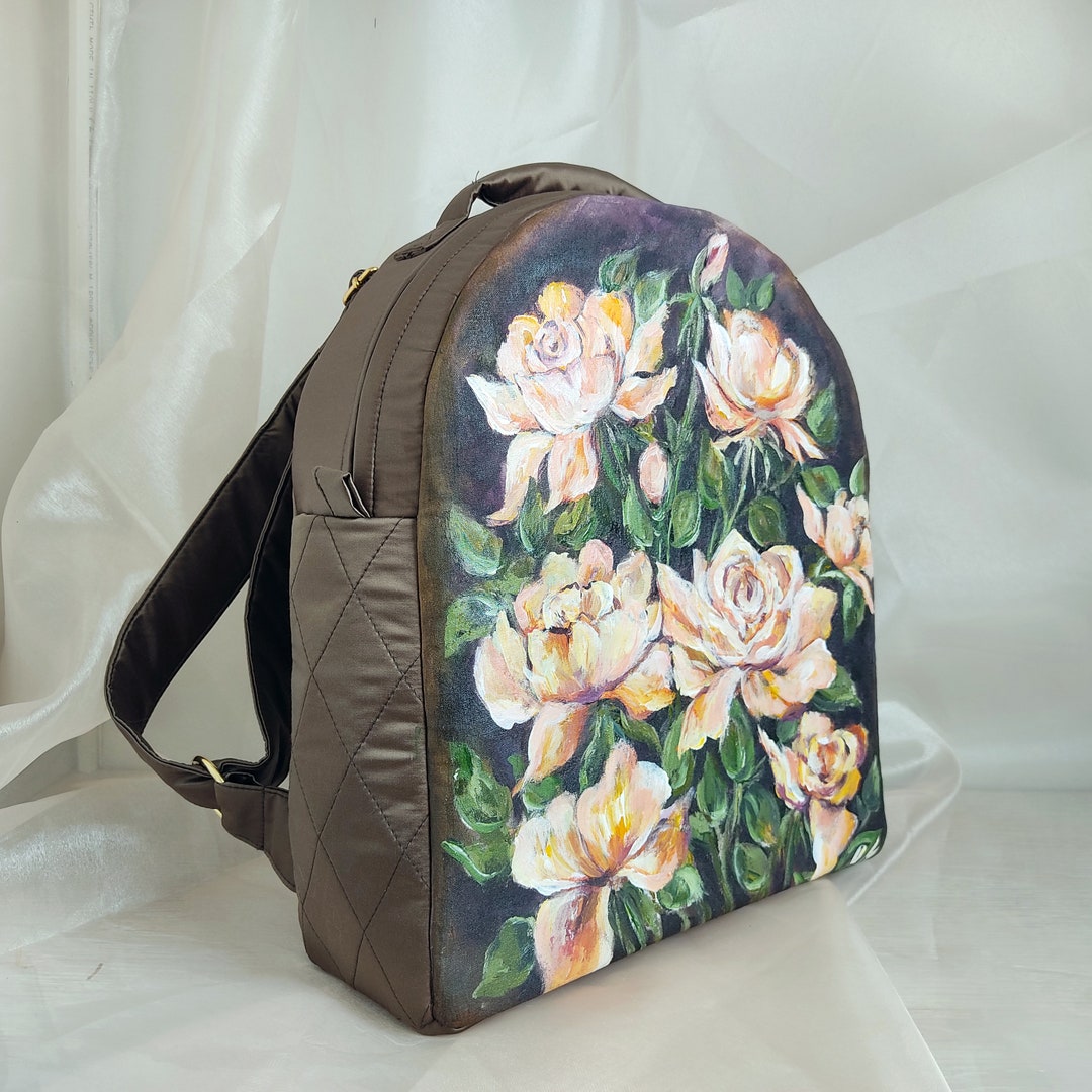 Painted Floral Backpack for Women, Custom Laptop Backpack Women With ...