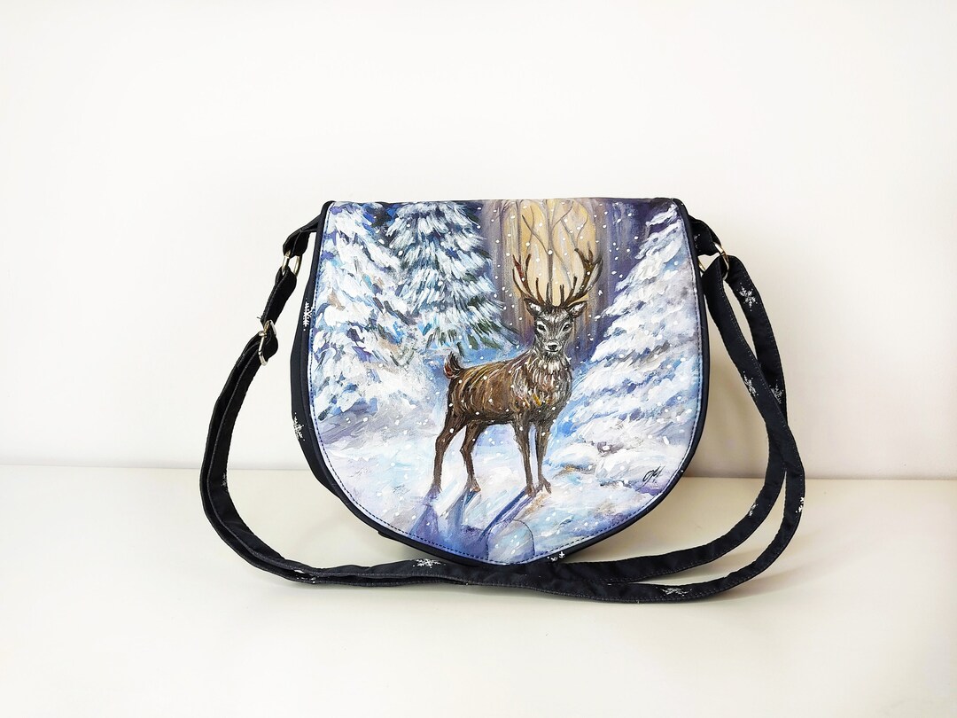 Magic Winter Crossbody Bag With Hand Painted Unique Deer, Custom ...