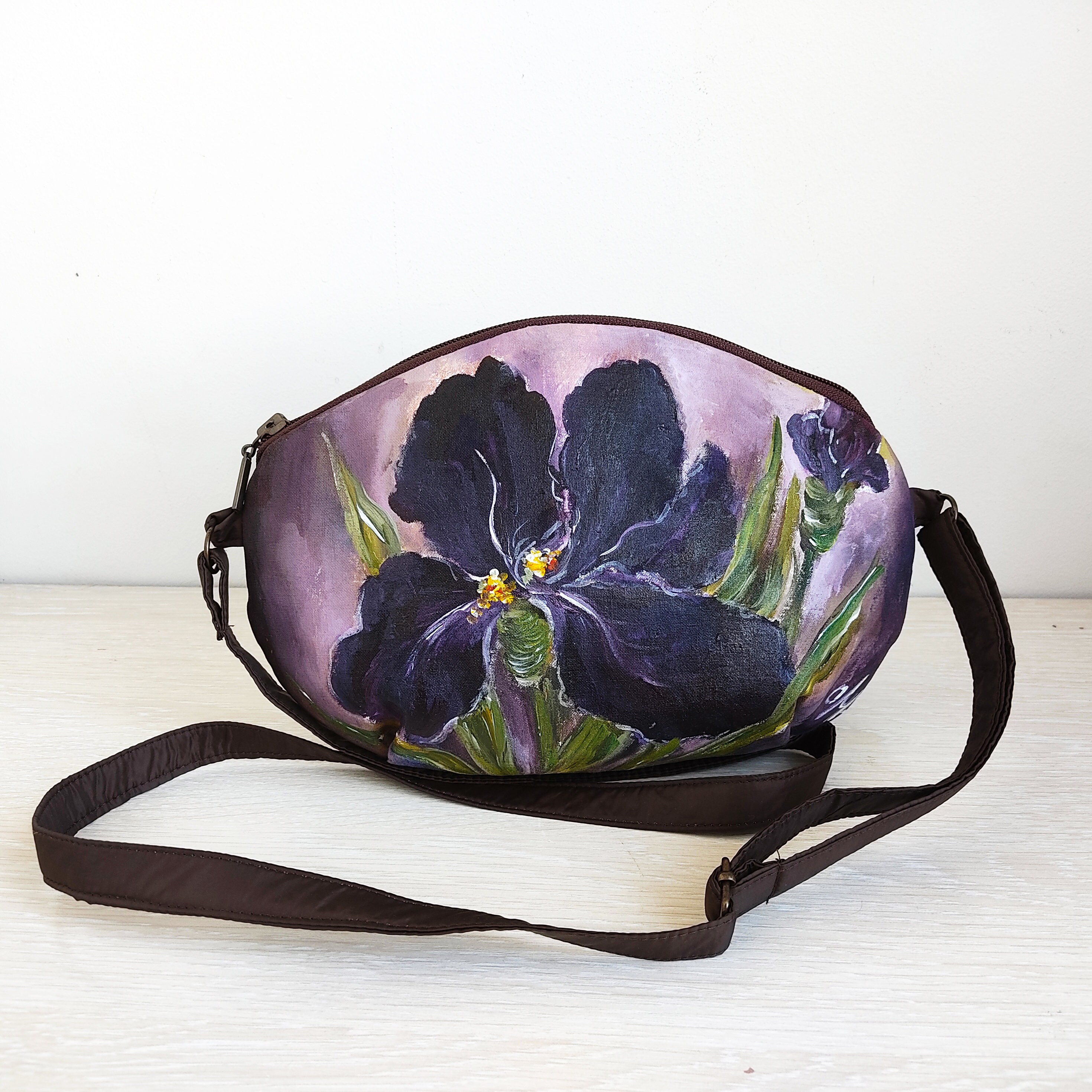 Purple floral hand painted crossbody purse custom violet | Etsy