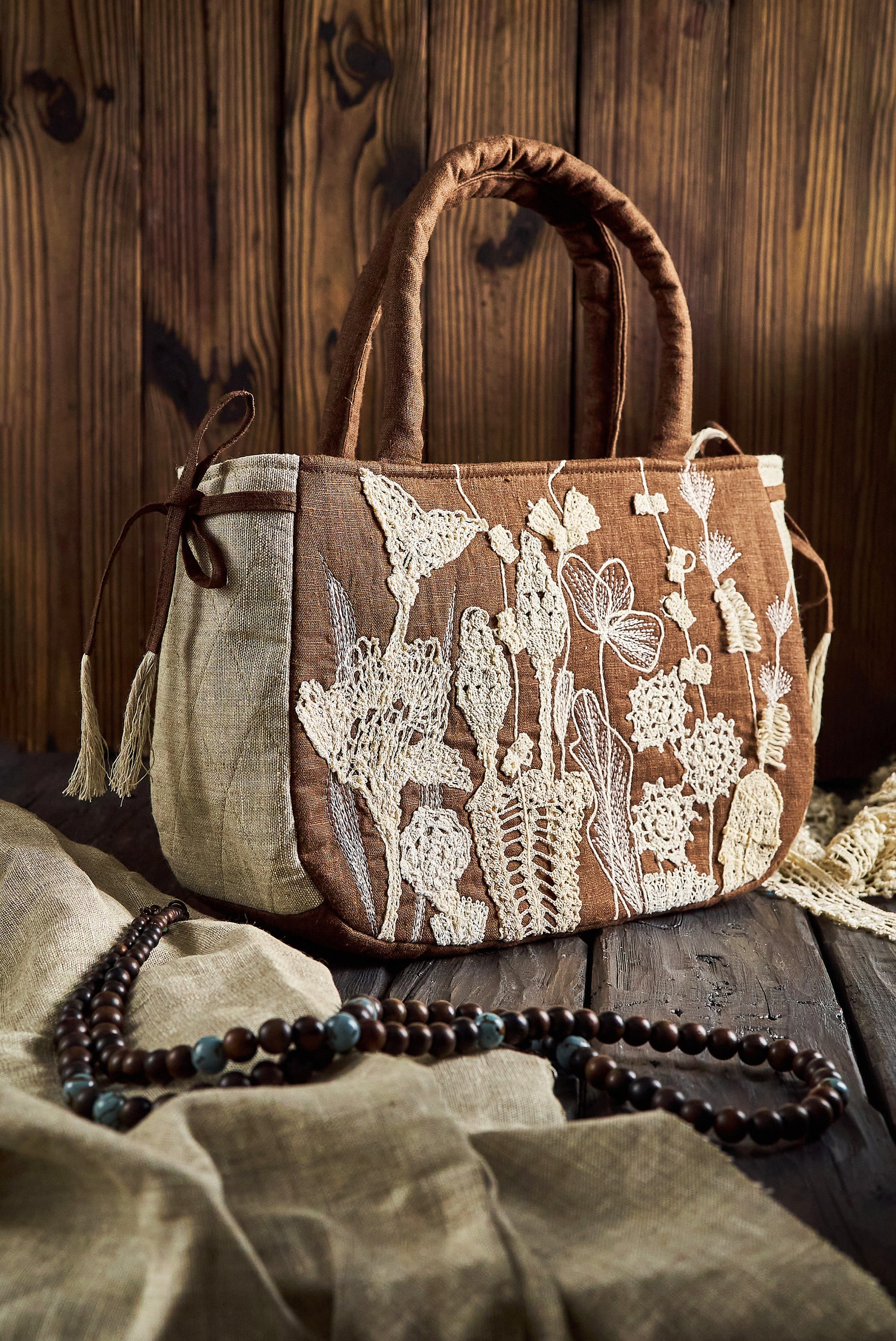 Custom Handmade Linen Embroidered Tote Bag With Lace - Etsy