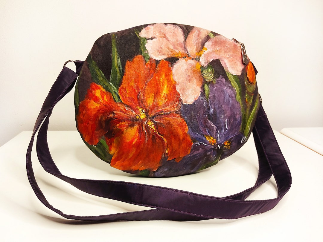 Art Work Shoulder Bag for Women With Custom Floral Painting, Handmade ...