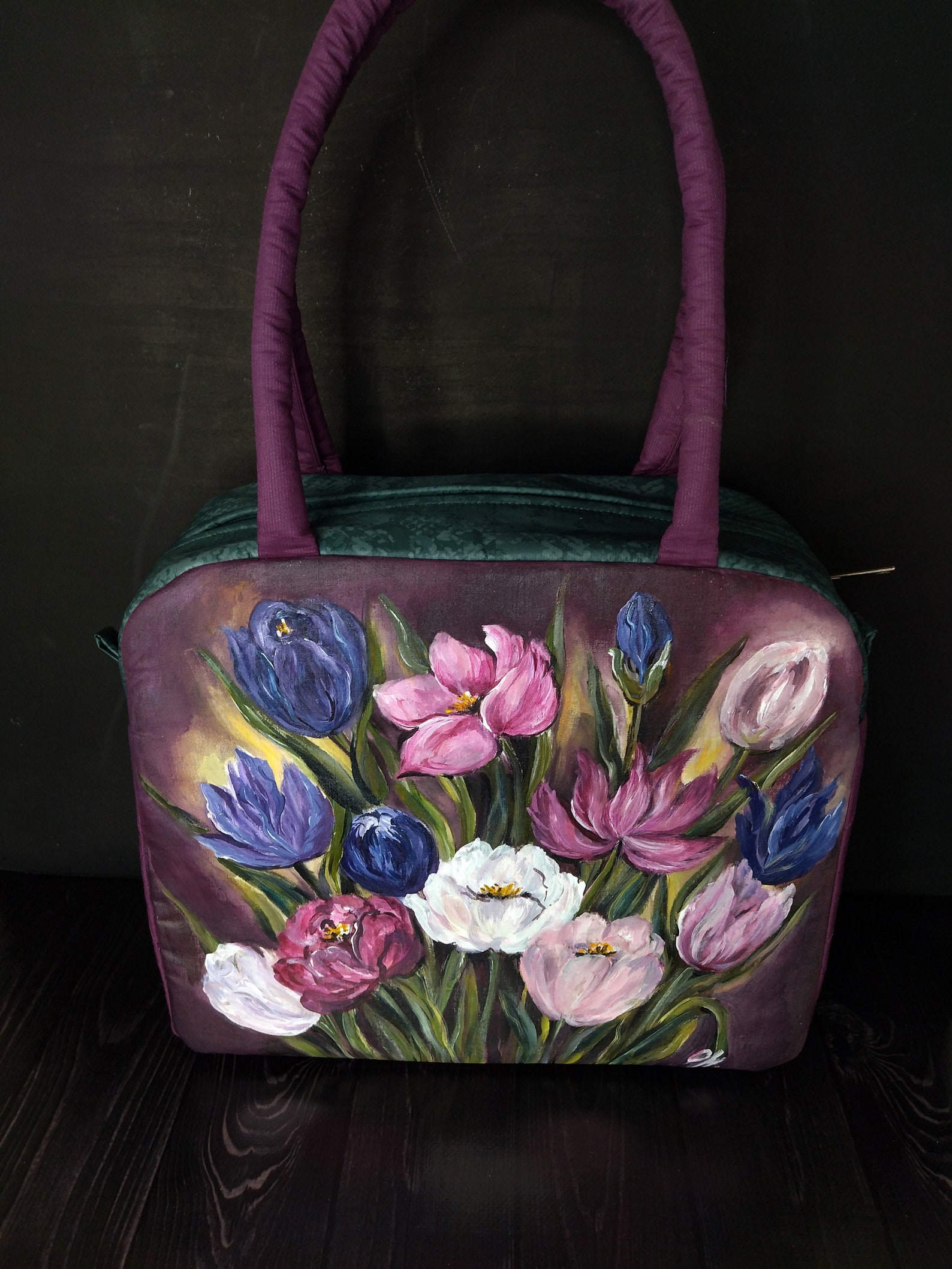 Large hand painted women's tote bag large custom made | Etsy