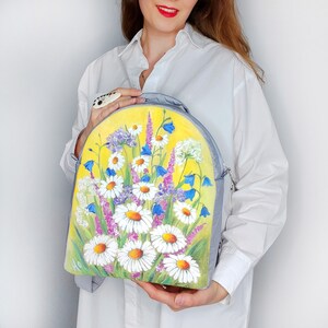 Cute Women's Backpack With Hand Painted Daisies and Wildflowers, Yellow ...