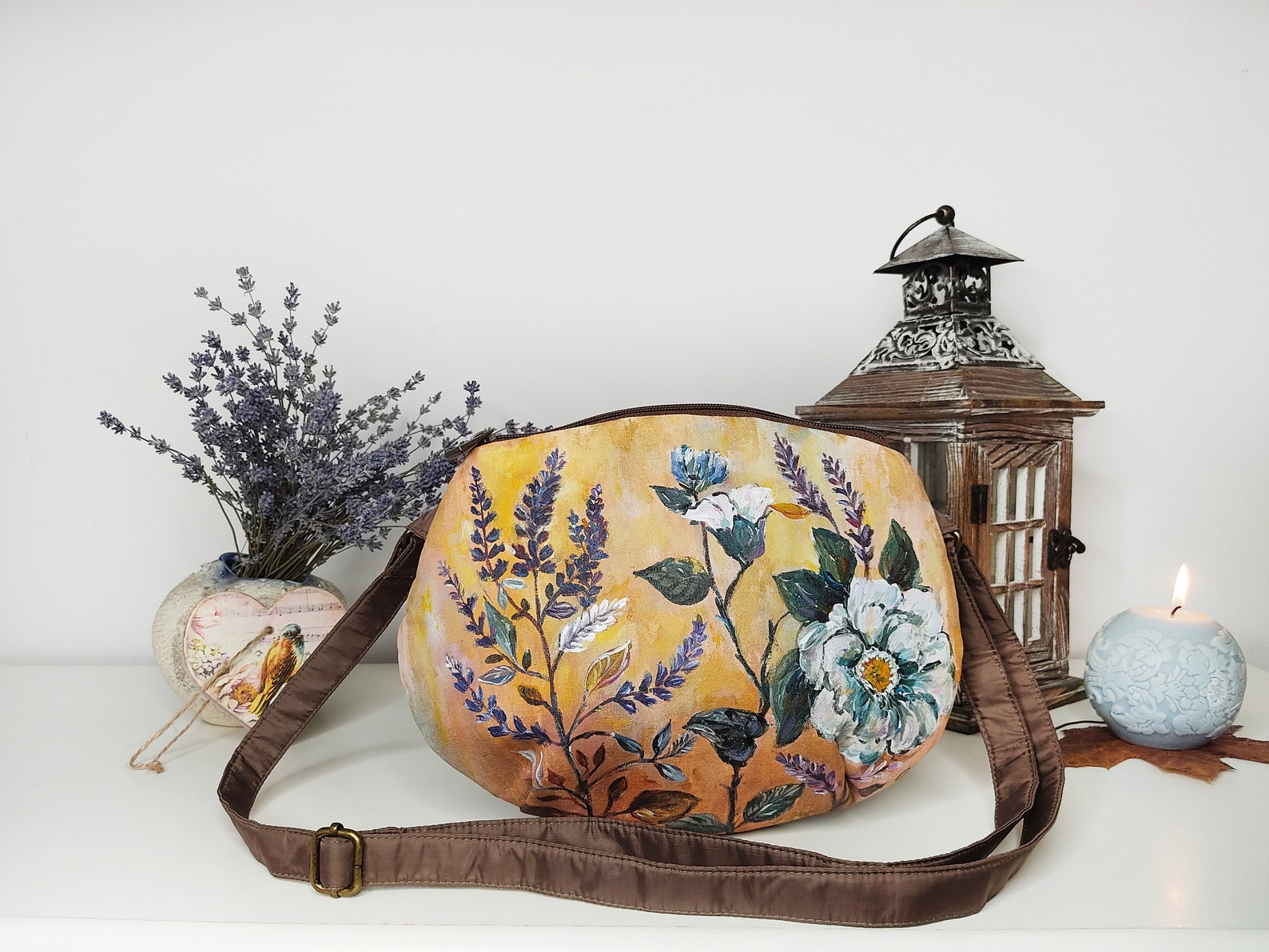 Crossbody Purse for Women With Painted Flowers Brown Custom - Etsy