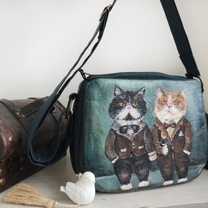 Custom Cat Portrait Painted on a Woman's Bag, Personalized Cat Mom Gift ...