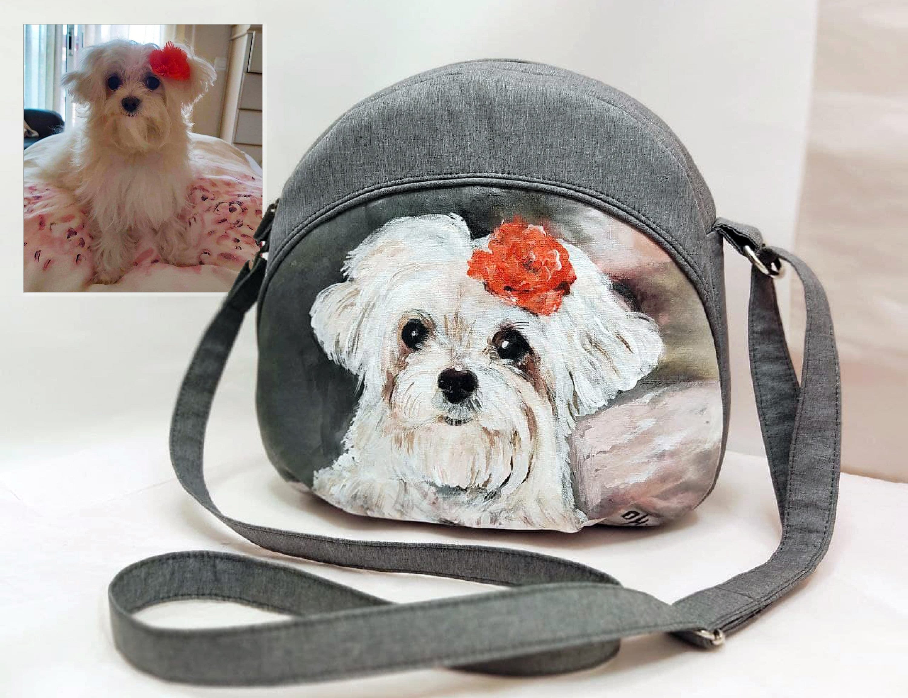 Custom dog portrait painting from photo grey crossbody bag | Etsy
