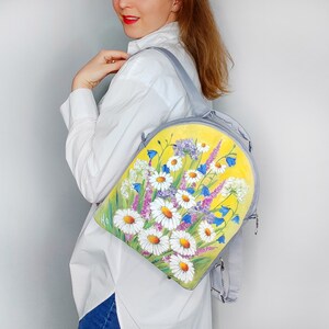 Cute Women's Backpack With Hand Painted Daisies and Wildflowers, Yellow ...
