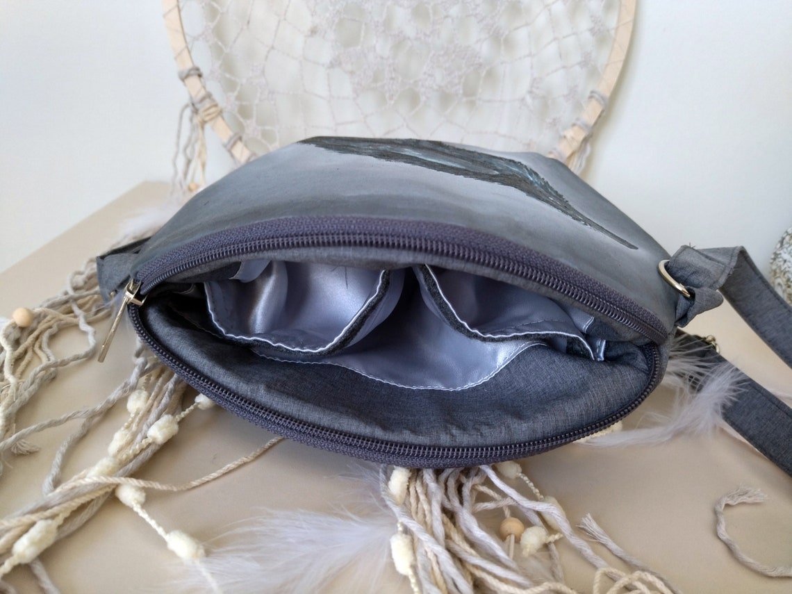 Gray crow crossbody purse for women crow womens fabric | Etsy