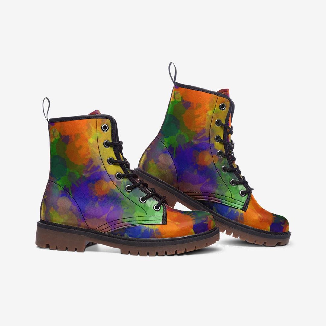 Paint Splatter Faux Leather Boots: Colorful Festival Booties - Etsy