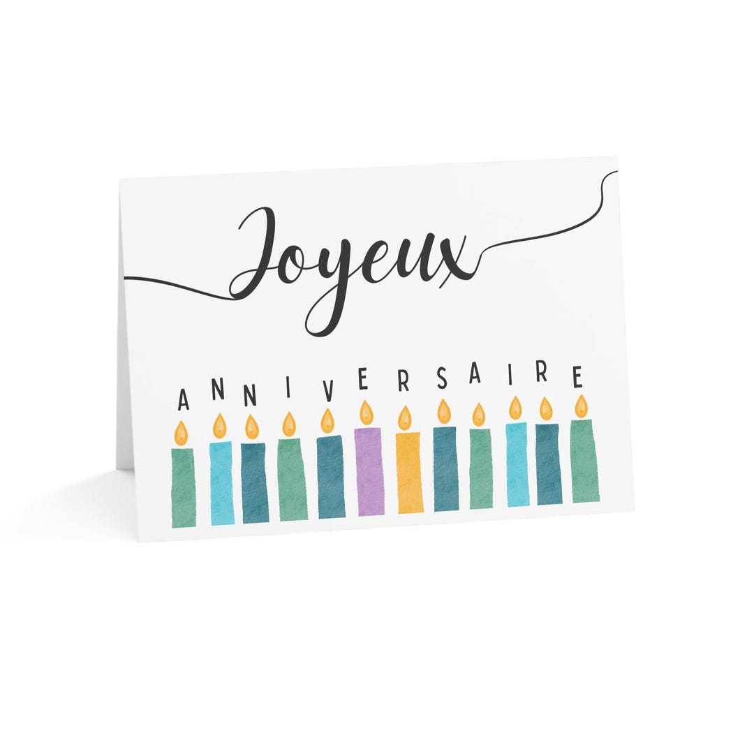 Joyeux Anniversaire French Birthday Card, Colorful Candles Design for ...