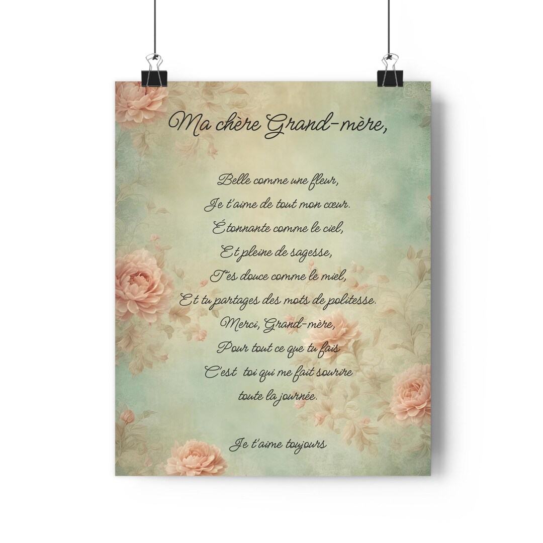 French Poem Art Print: Gift for Grandma, Ma Chere Grand-mere - Etsy