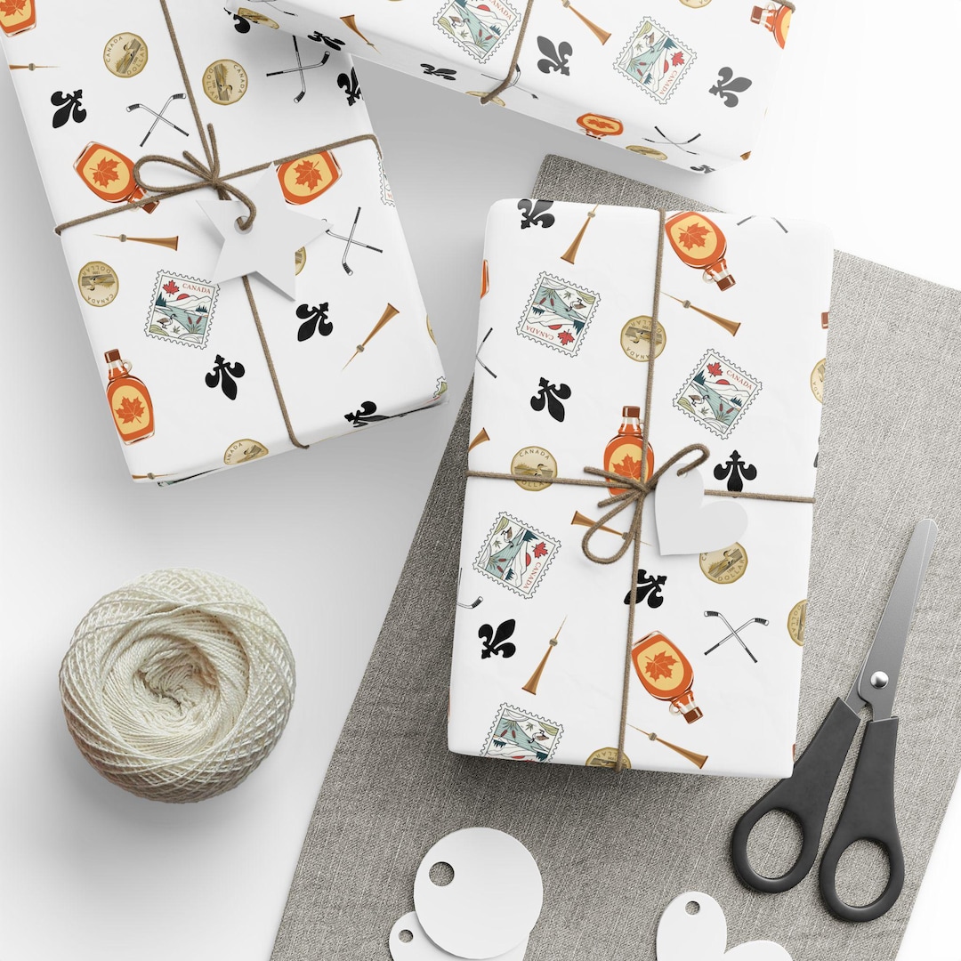 Canadian Gift Wrap: Maple Syrup, Hockey, Fleur De Lis - Etsy