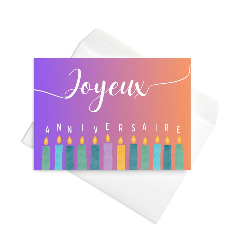Joyeux Anniversaire French Birthday Card, Colorful Candles With Blank ...