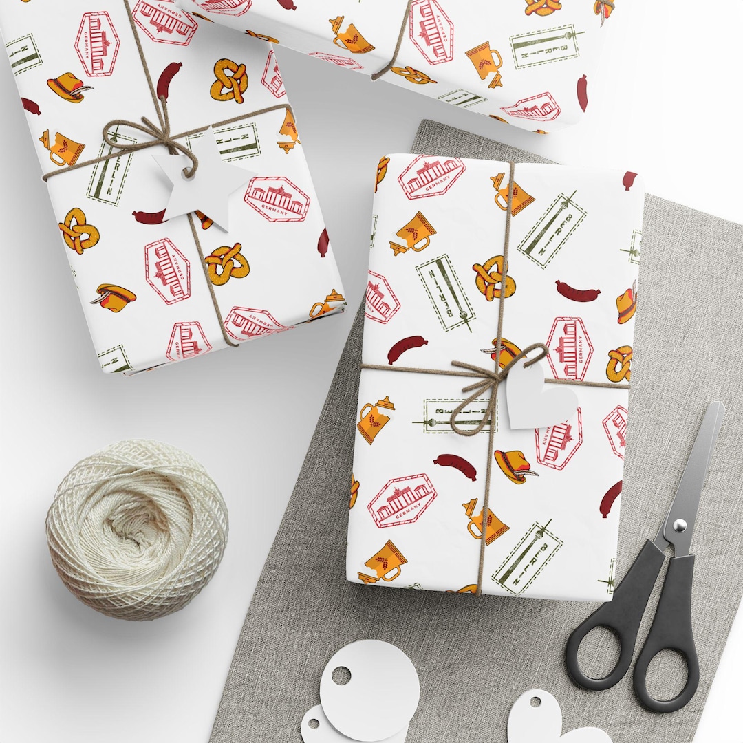 Germany Themed Wrapping Paper, Berlin Fernsehturm Tower Landmark, Beer ...