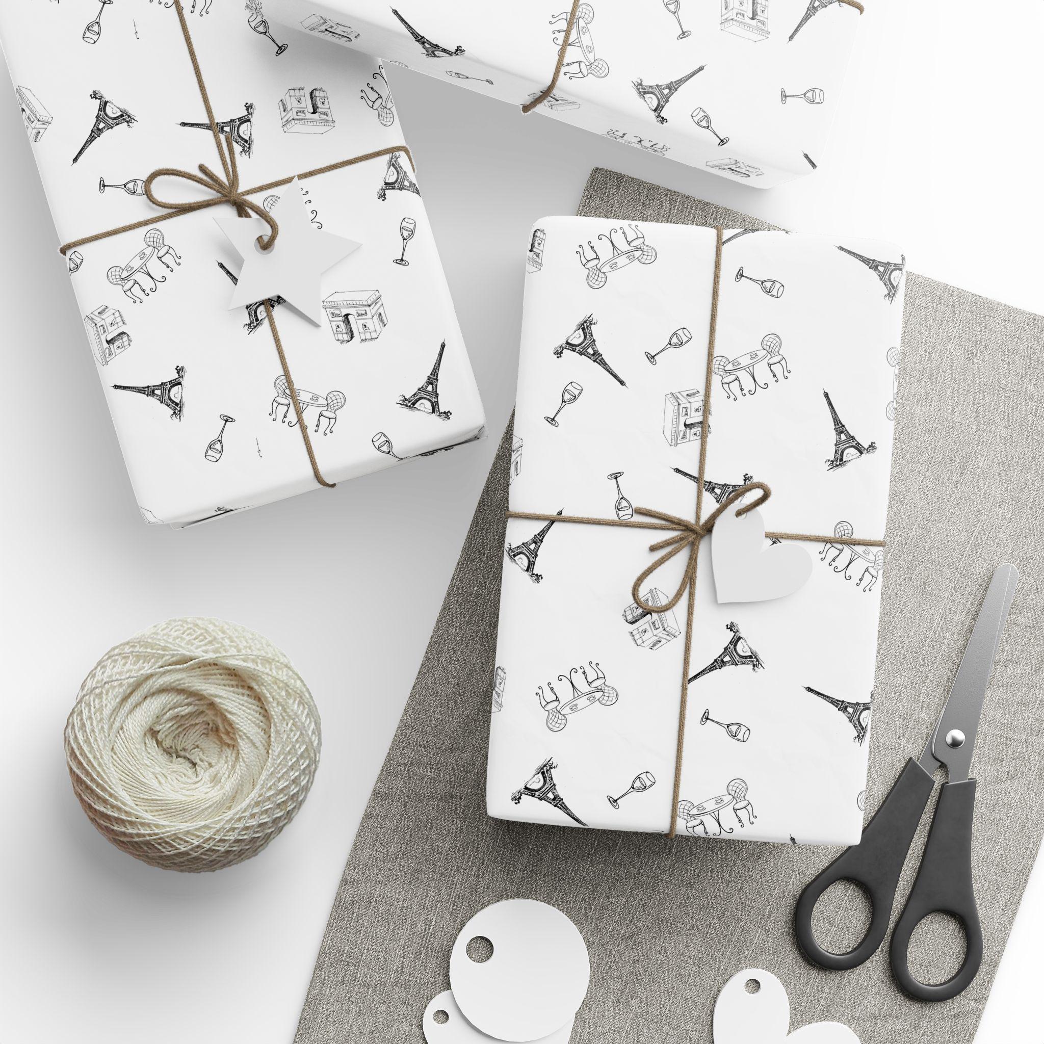 Parisian Wrapping Paper: Eiffel Tower, Wine, Cafe - Chic Black & White ...