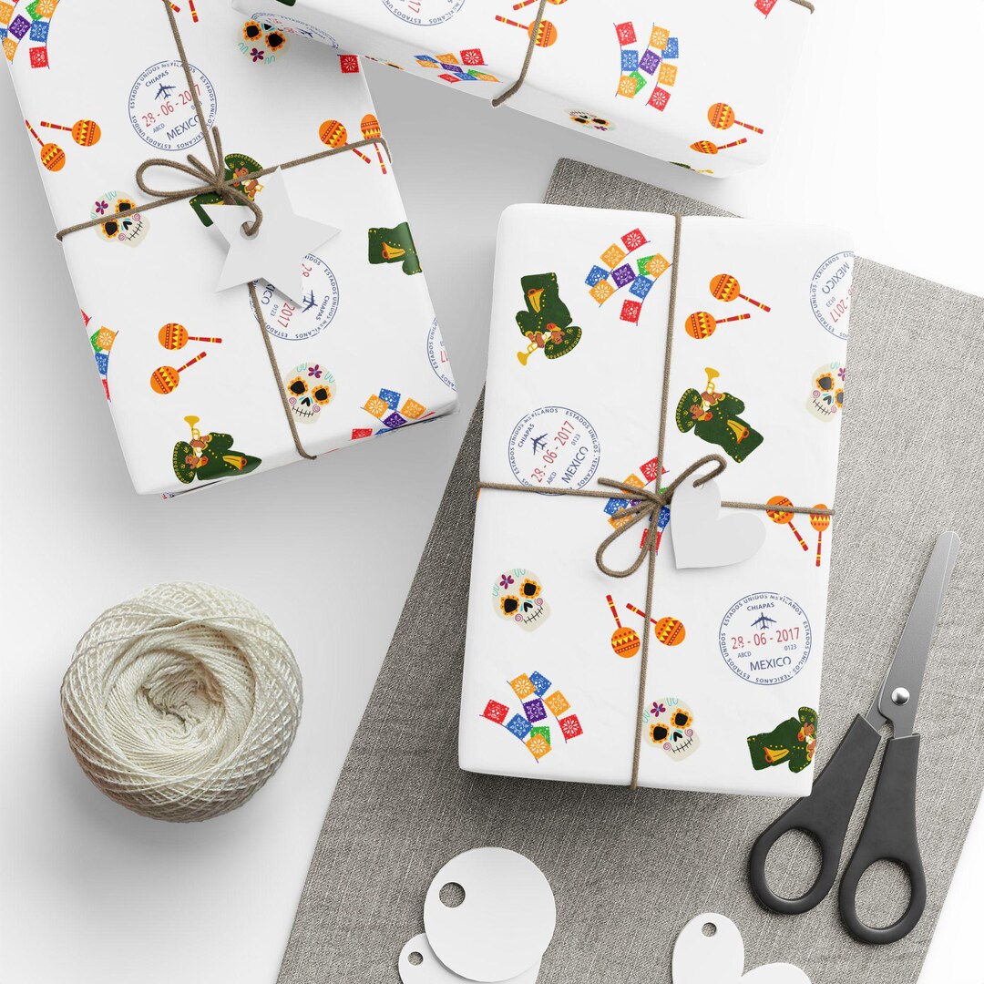 Mexican Themed Wrapping Paper, Papel Picado, Dia De Los Muertos Skull ...
