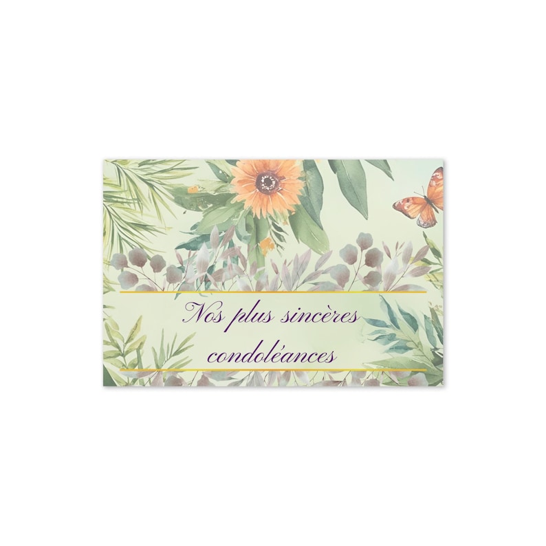 Nos Plus Sincères Condoléances French Sympathy Card, Watercolor Garden ...