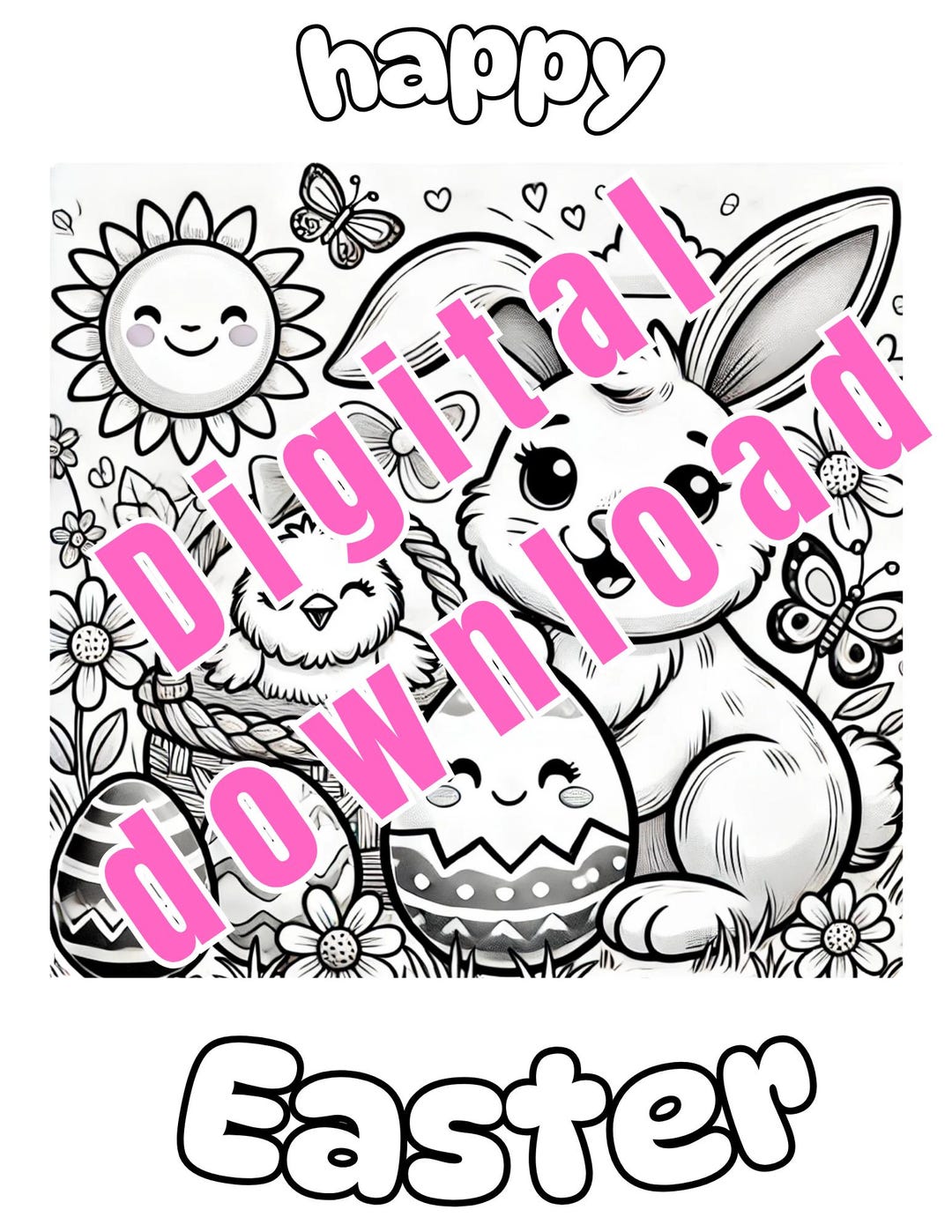 1 Easter Bunny and Friends Coloring Page, Digital Download for 8.5 X 11 ...