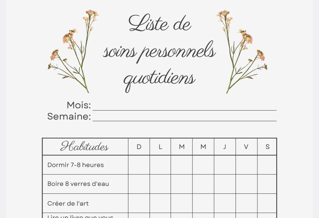 Weekly French Self-care Tracker: Printable Wellness Habit List (digital ...