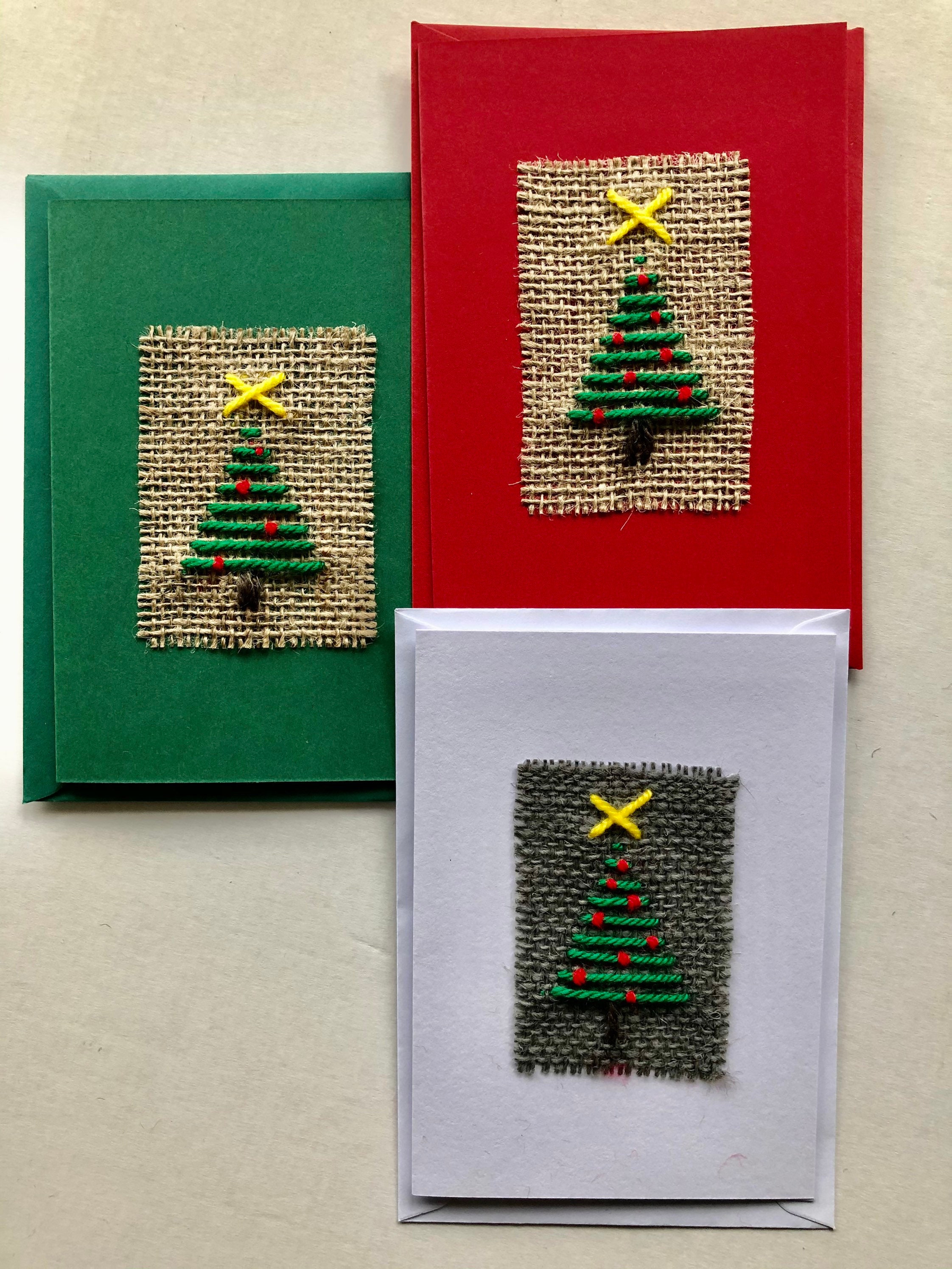 Handmade Festive Red Christmas Cards Featuring Hand-stitched - Etsy Ireland