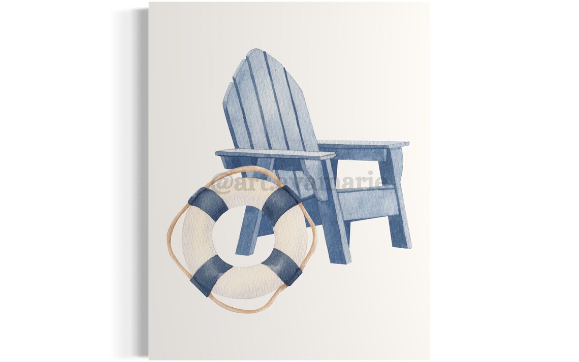 Beach Art Print- "watercolor Beach Chair" (digital Print) - Etsy