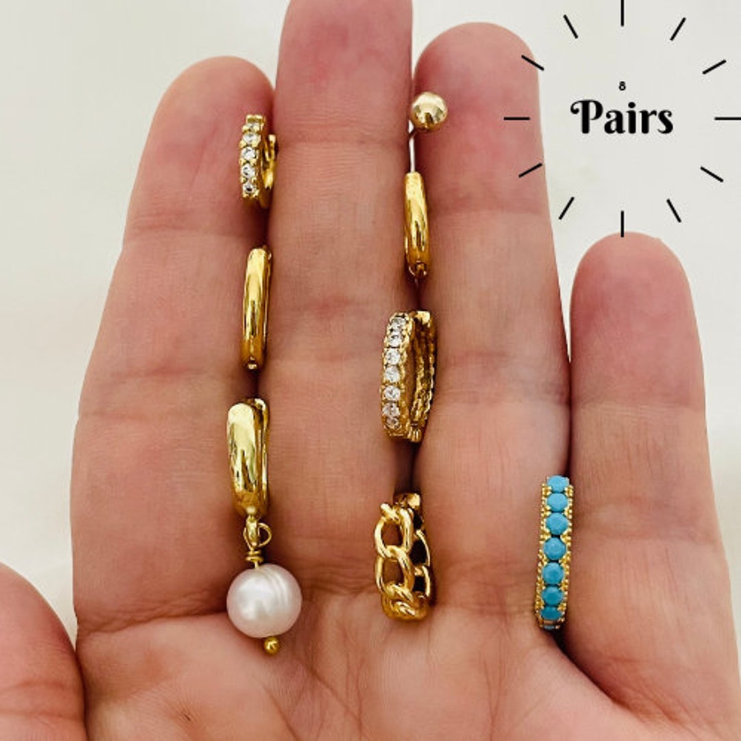 Sale 8 Pairs Hoops Earrings Set, Everyday Hoop Earring Stack Set ,gift ...