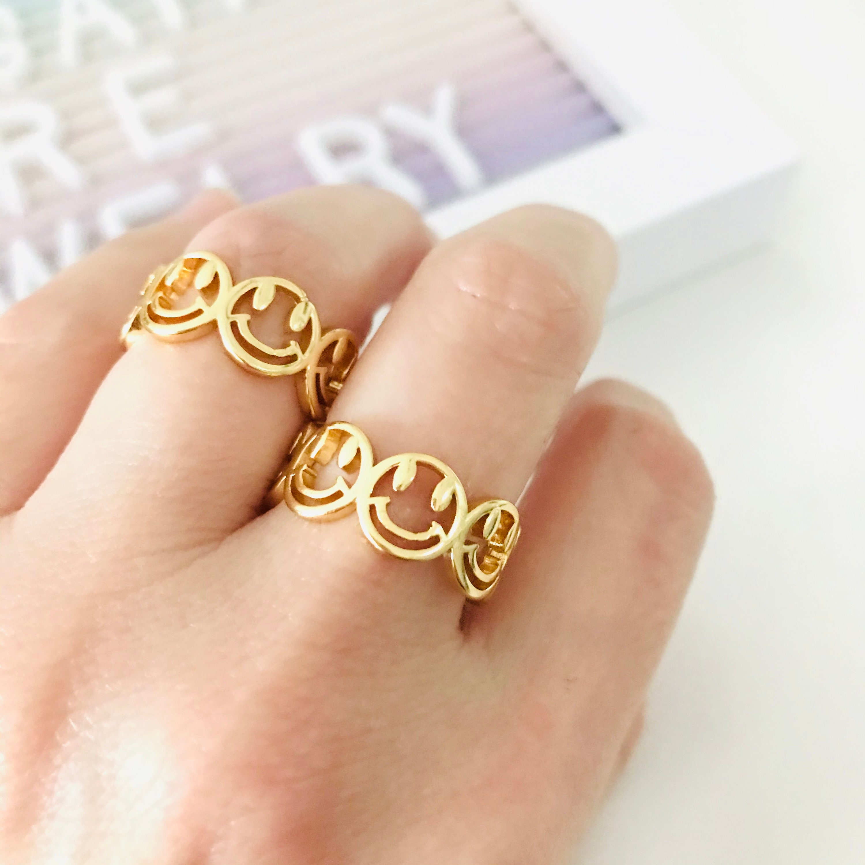 Smiley Face Ring Smile Ring Happy Face Ring Adjustable Back | Etsy