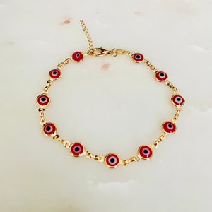 18k Gold Filled Evil Eye Chain Bracelet, Protection Bracelet, Tiny Evil ...