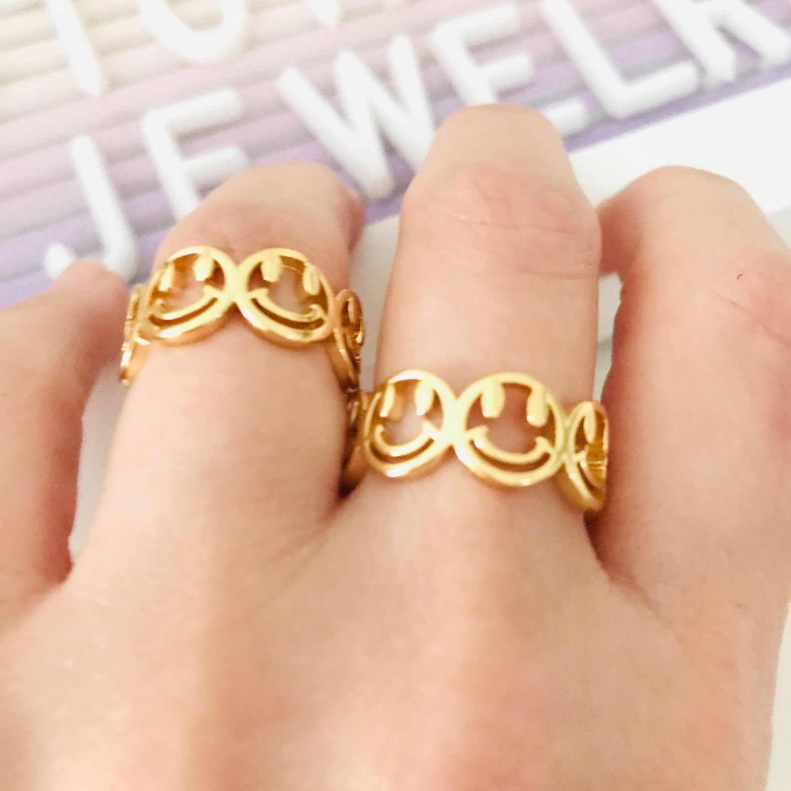 Smiley Face Ring Smile Ring Happy Face Ring Adjustable Back | Etsy