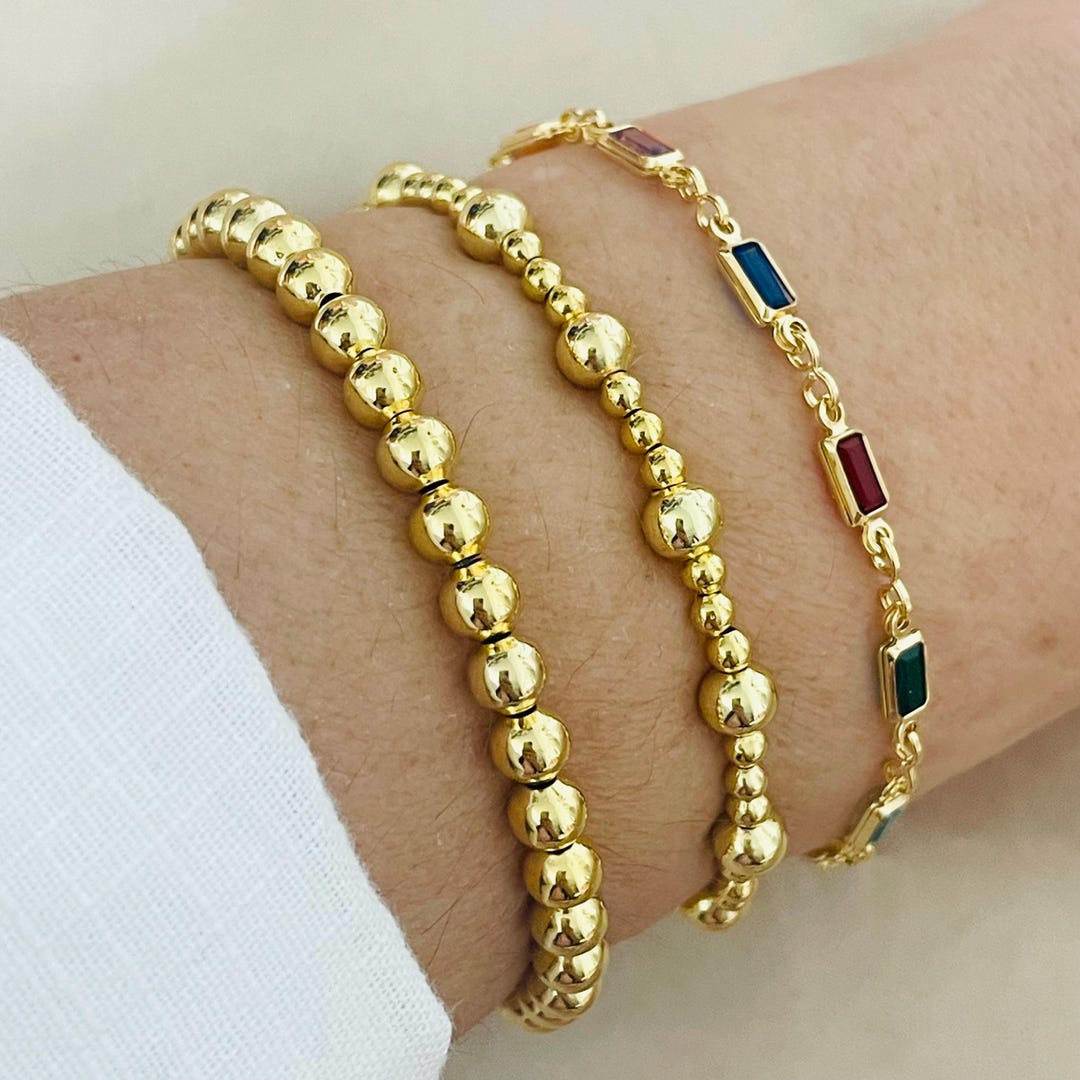 Gold Beaded Bracelet Stack, Gold Bead Bracelet, Women's Bracelet Sets ...