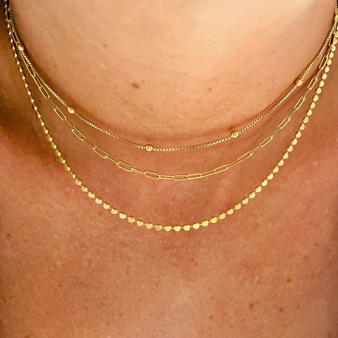 Gold Layering Necklace Set: Dainty Satellite, Paperclip & Dot Chains - Etsy